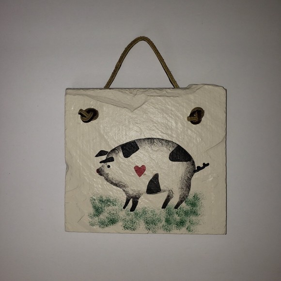 Handmade | Accents | Handmade Hand Painted Pig Slate Tile | Poshmark